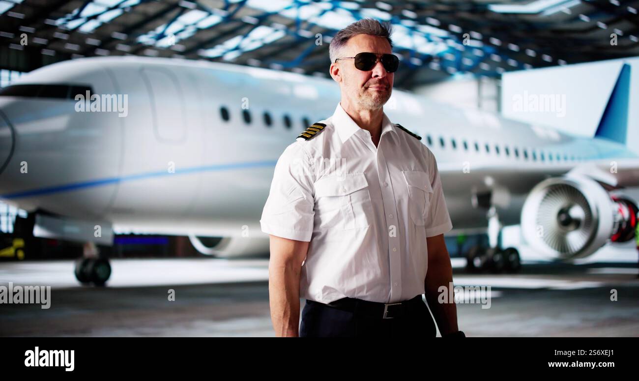Airplane Pilot Working For Airline. Captain At Airport Stock Photo - Alamy