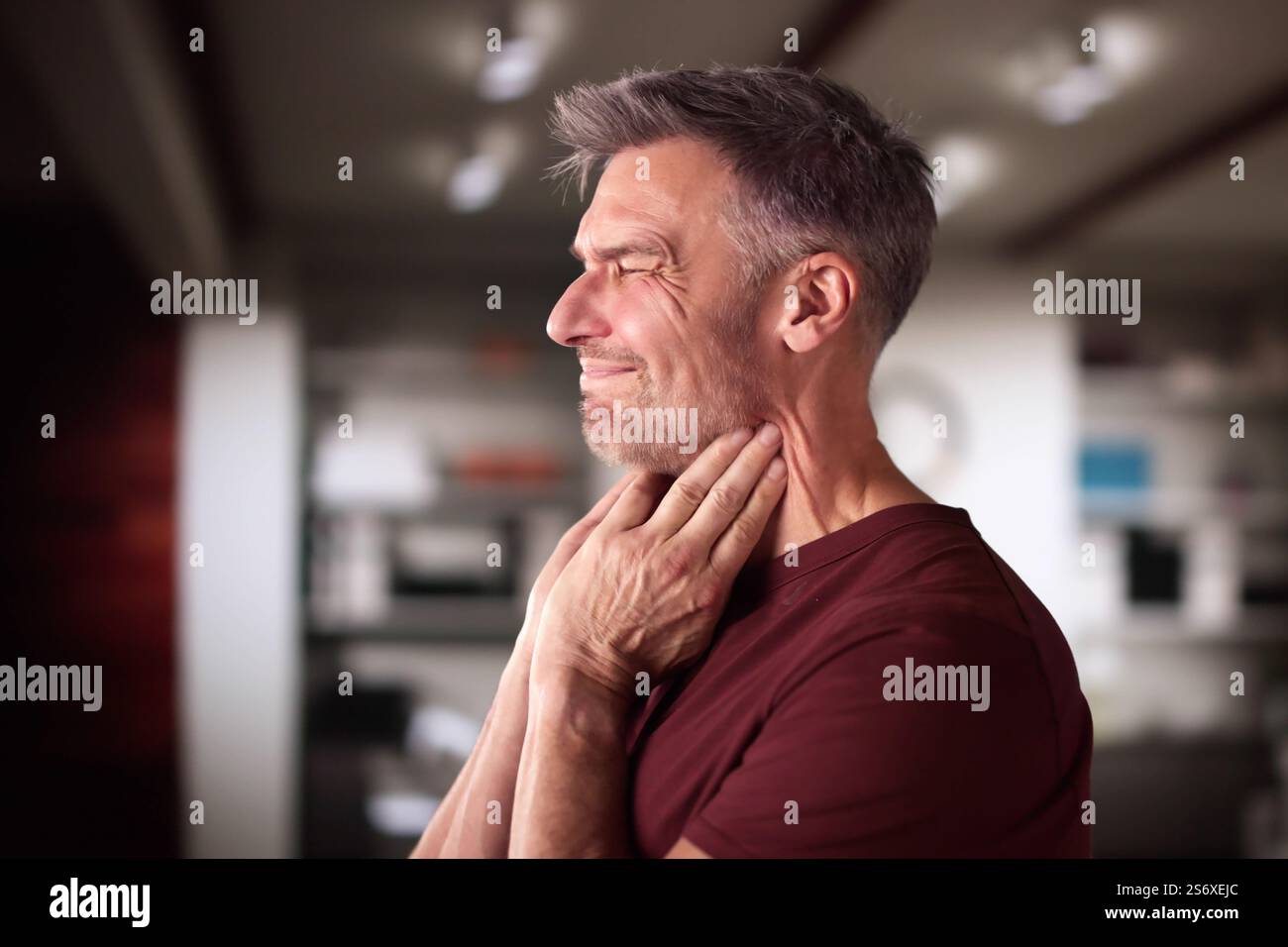 Neck And Throat Pain From Laryngitis Disease Stock Photo - Alamy