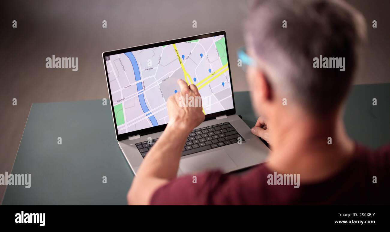 GPS Location Map Search On Laptop Computer Stock Photo - Alamy