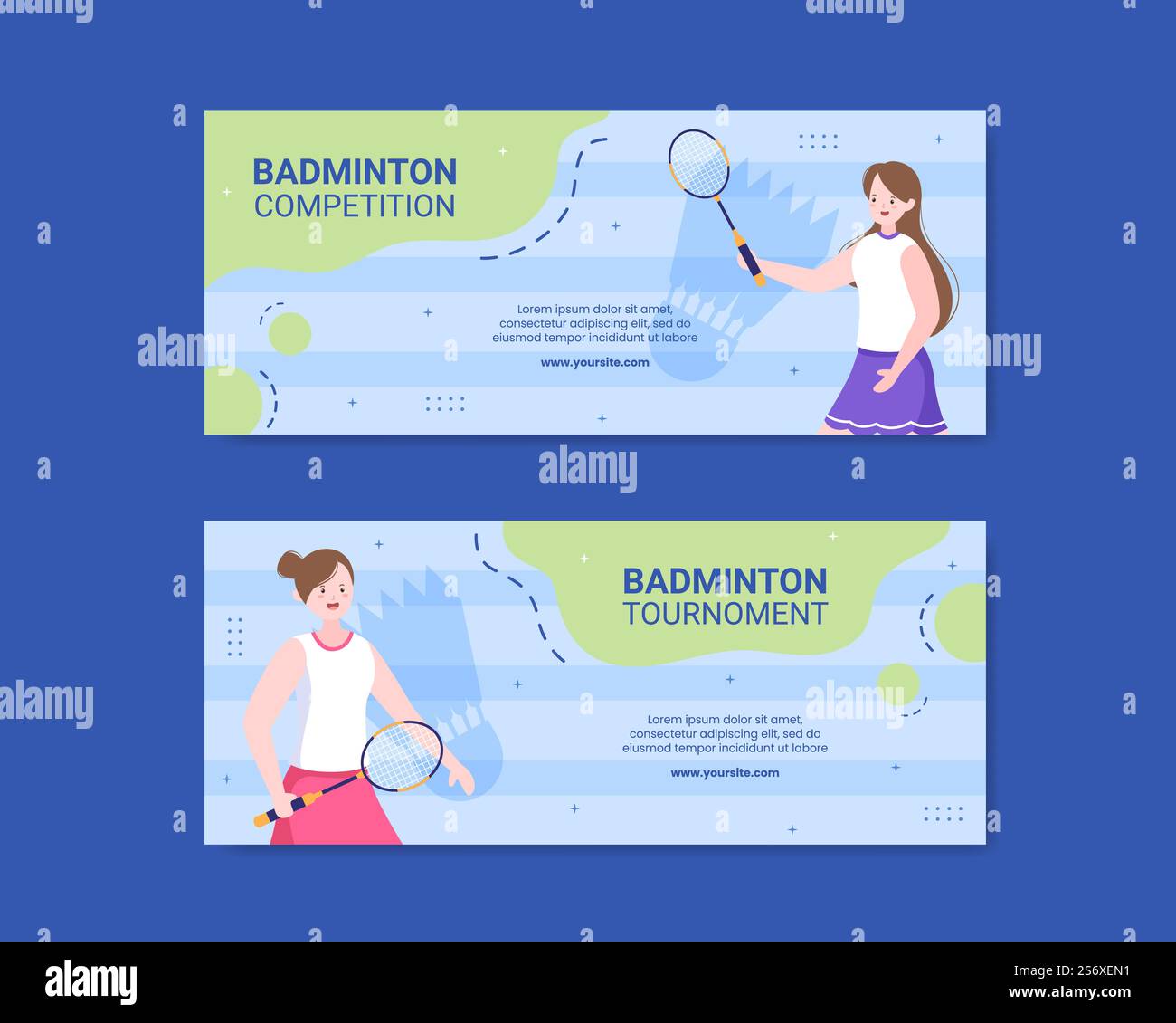 Badminton Sport Competition Social Media Banner Template Cartoon ...