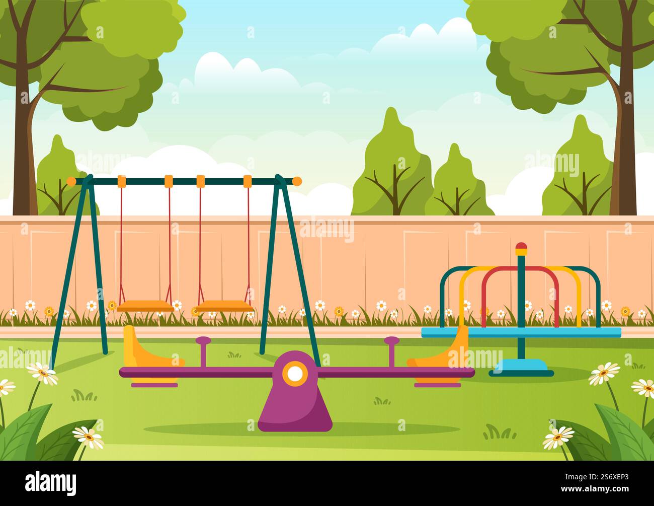 Children Playground with Swings, Slide, Climbing Ladders and More in the Amusement Park for ...