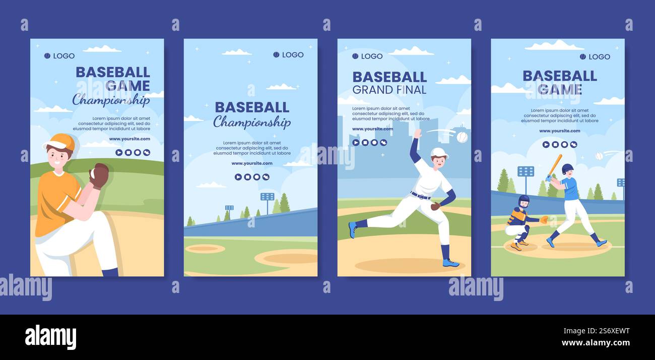 Baseball Game Sports Social Media Stories Template Flat Cartoon ...