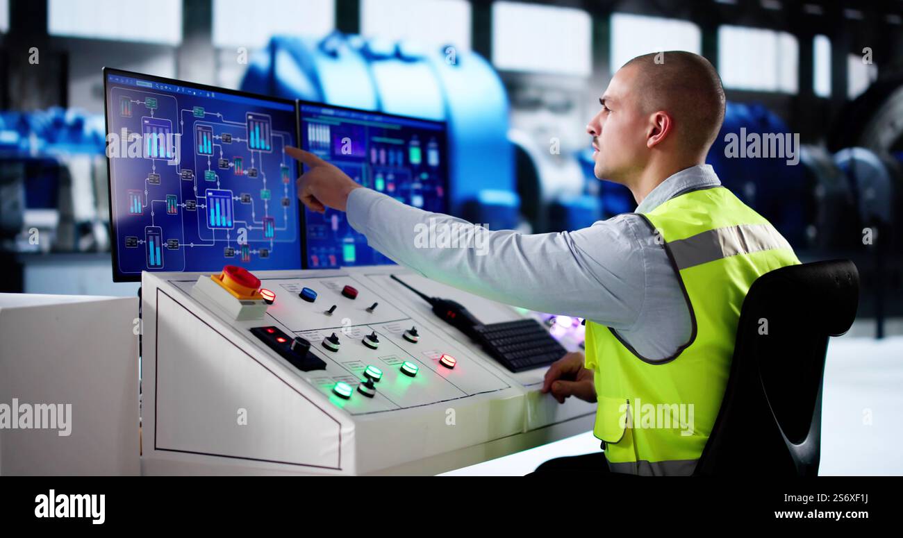 Power And Gas Plant Using AI Scada System On Computer Screens Stock ...