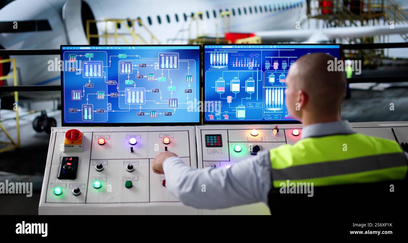 Technical Monitoring At Aircraft Maintenance Hangar In Airport Stock ...