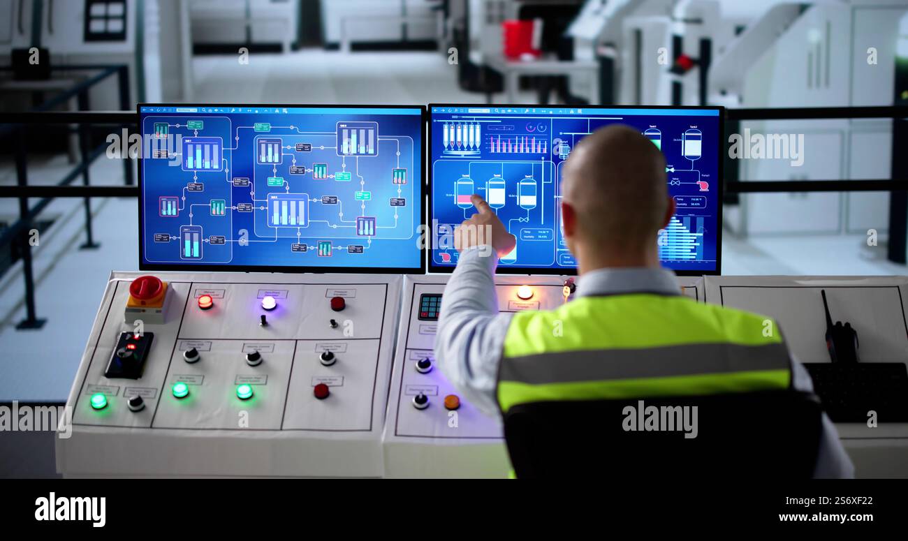 Engineer Operators Using Scada System At Industrial Plant Stock Photo ...