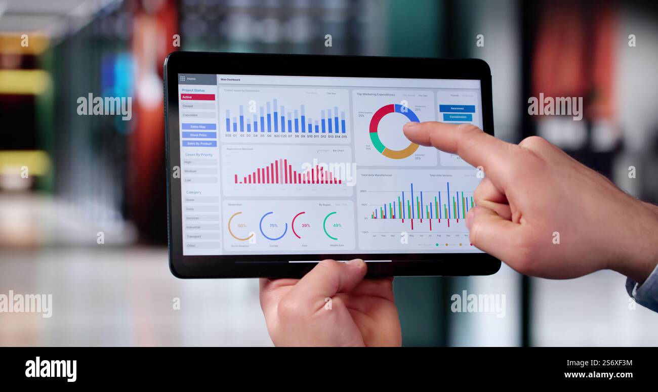 Business Data Analytics Technology On Tablet. Analyst Using Dashboard ...