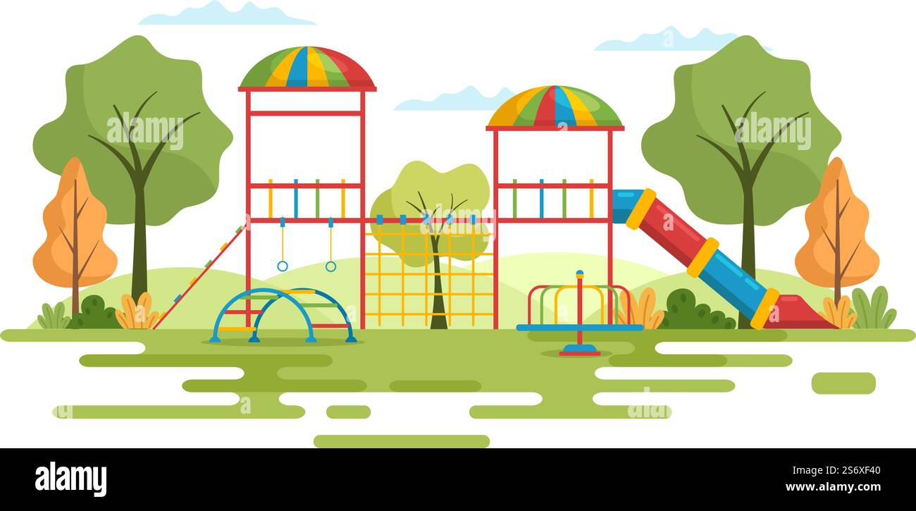 Children Playground with Swings, Slide, Climbing Ladders and More in the Amusement Park for ...