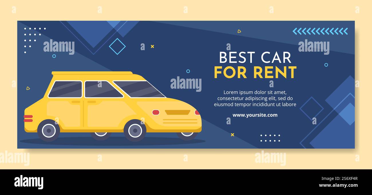 Car Rental Social Media Cover Template Flat Cartoon Background Vector ...