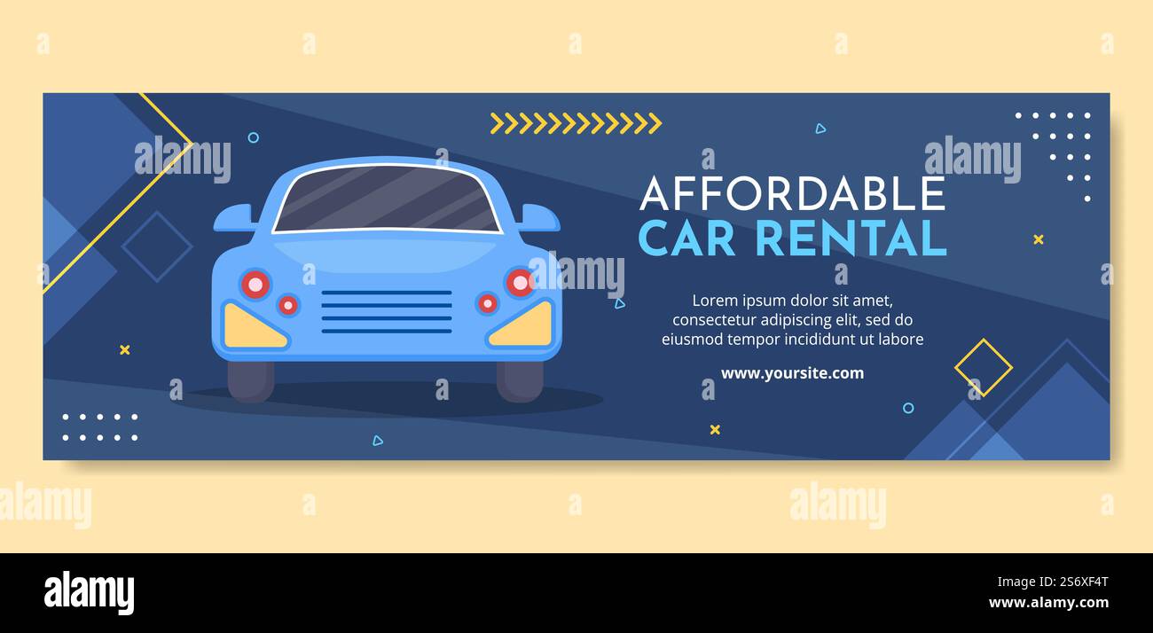 Car Rental Social Header Cover Template Flat Cartoon Background Vector ...