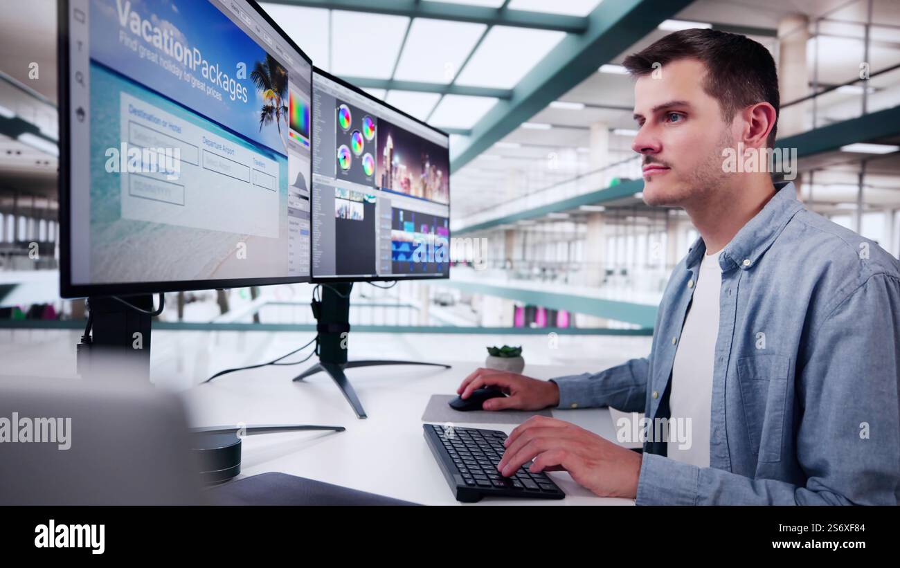 Graphic Web Designer Artist Using Computer To Design Stock Photo - Alamy