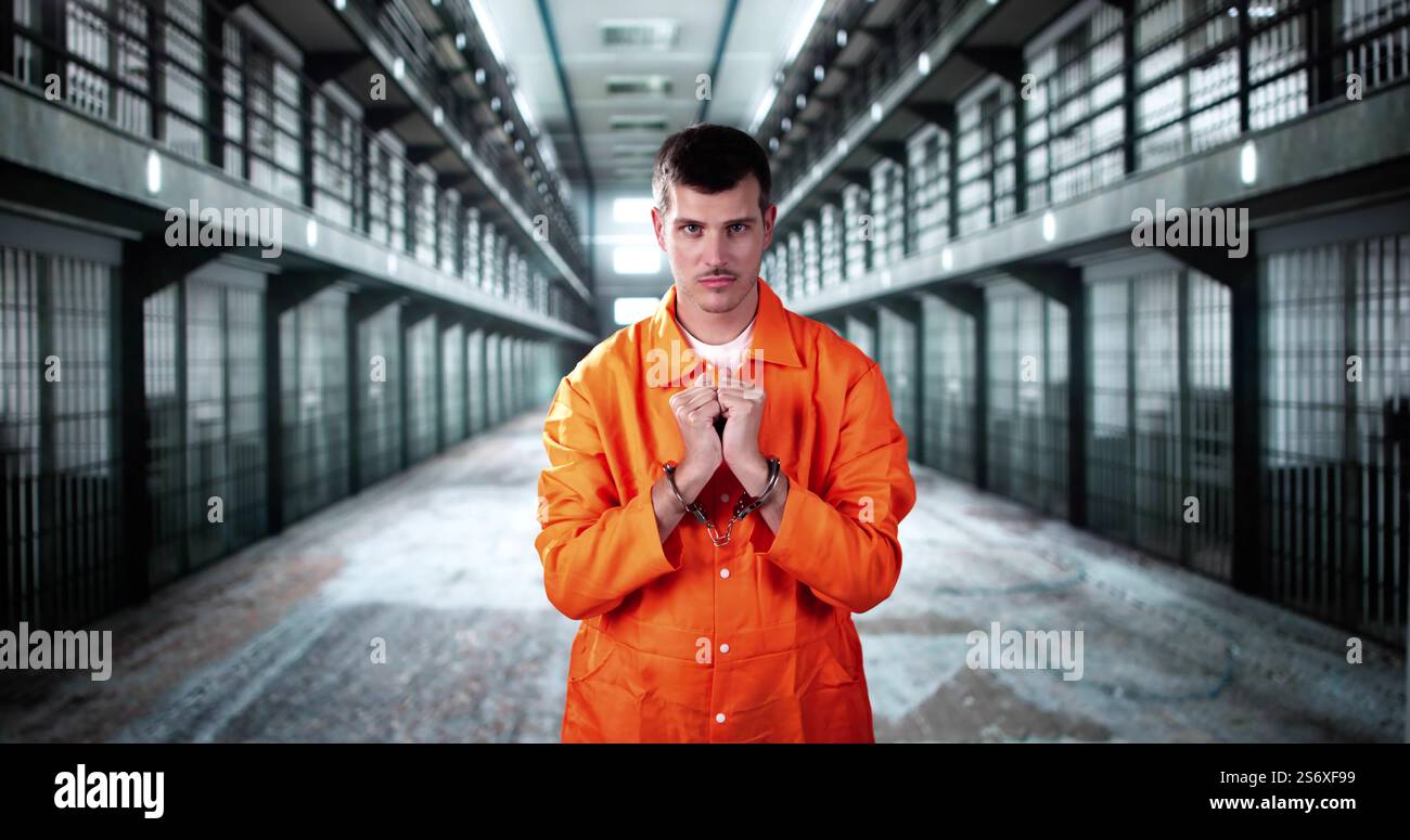 Guilty Prisoner In Handcuffs With Remorse And Regret Emotion Stock ...