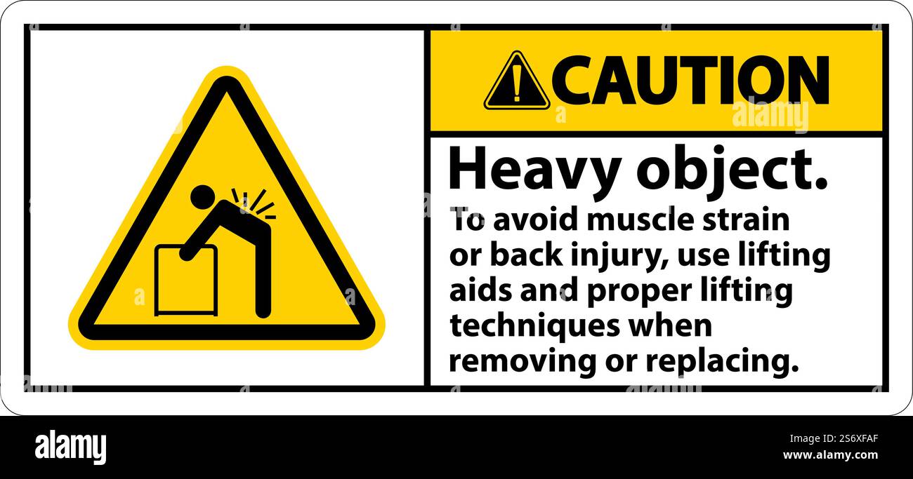 Caution Heavy Object Use Lifting Aids Label On White Background Stock ...