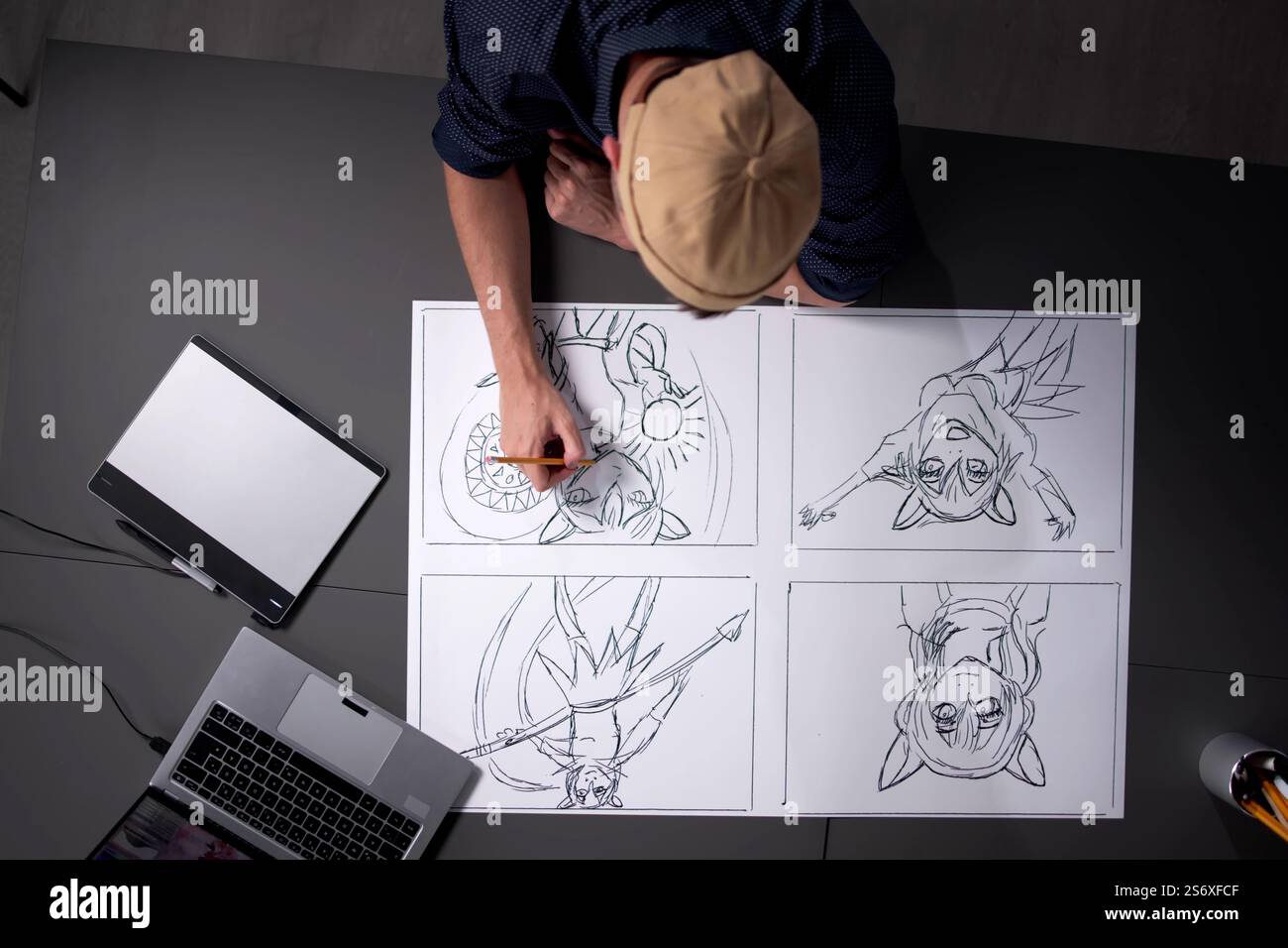 Hand Drawing Manga Anime Comic For Kids. Cartoon Storyboard Stock Photo ...