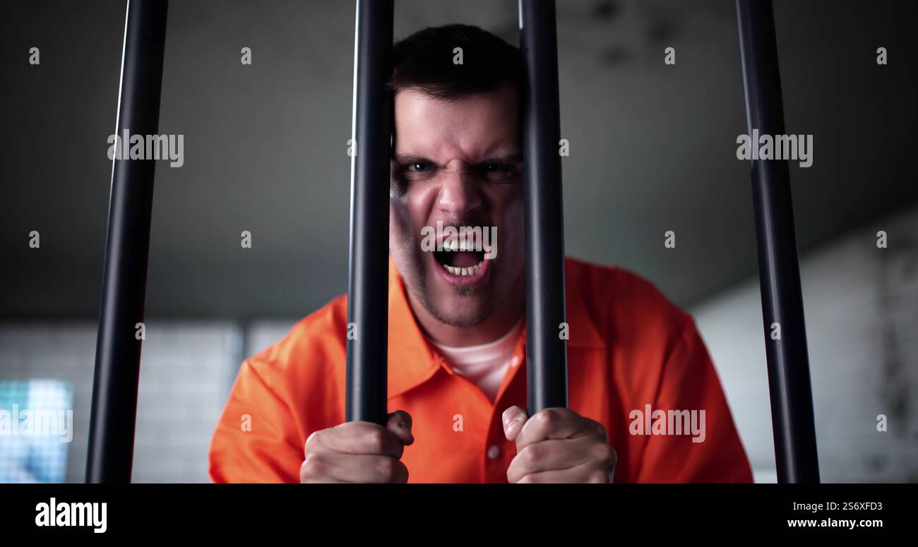 Prisoner Behind Bars In Jail Cell. Crime Punishment And Criminal ...