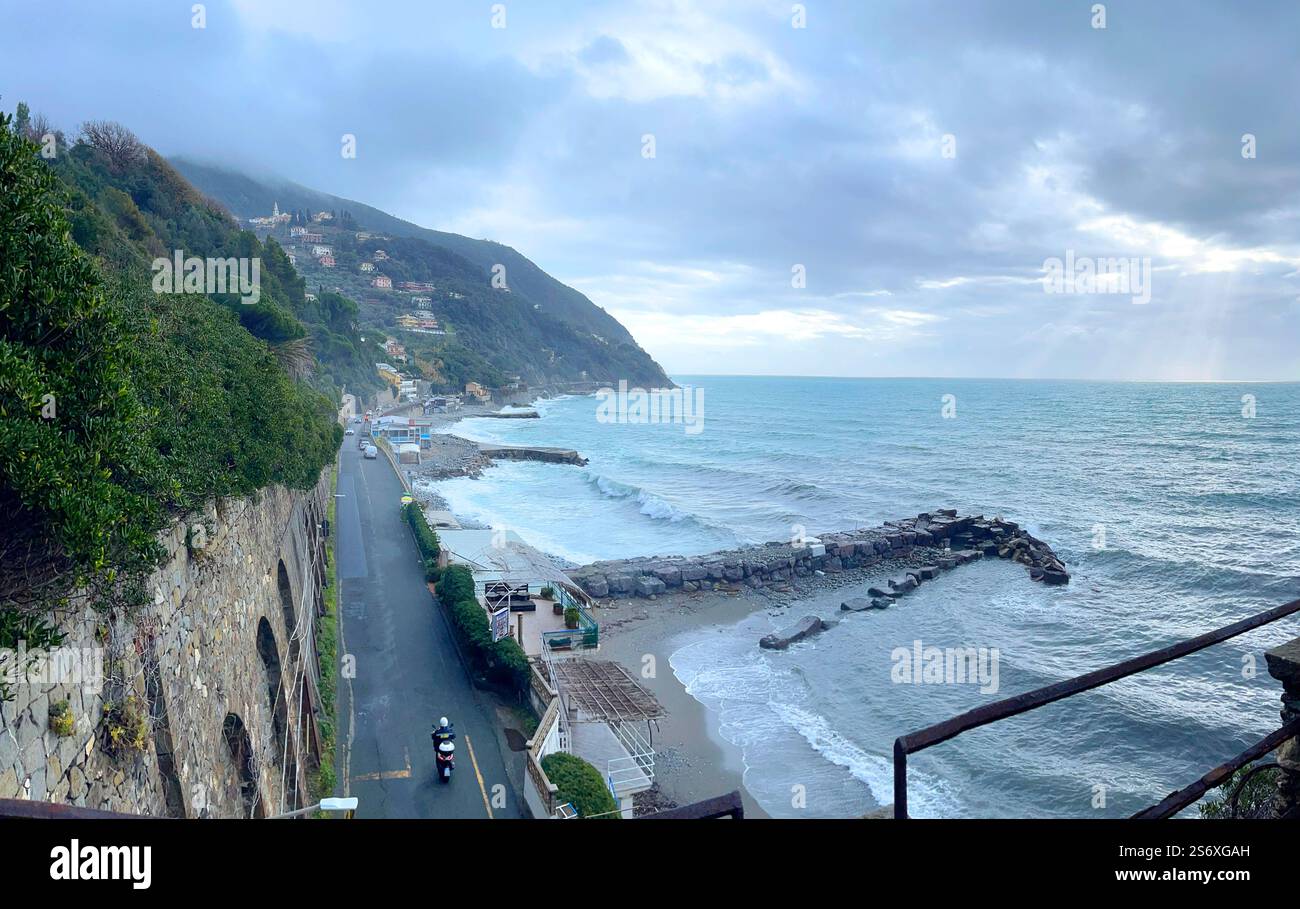 Moneglia, Italy - 09 January 2025. Old park by sea. Overcast weather ...