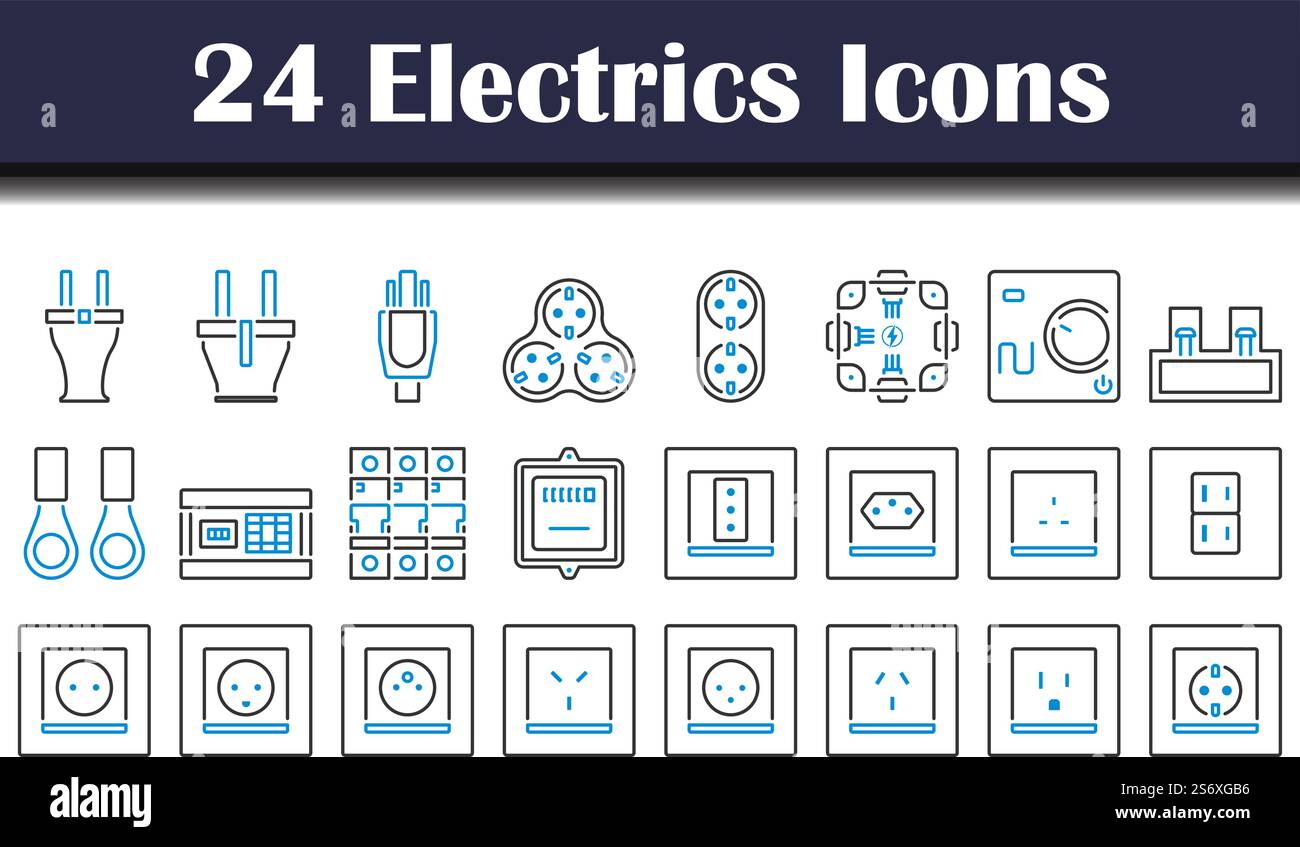 Electrics Icon Set. Editable Bold Outline With Color Fill Design ...