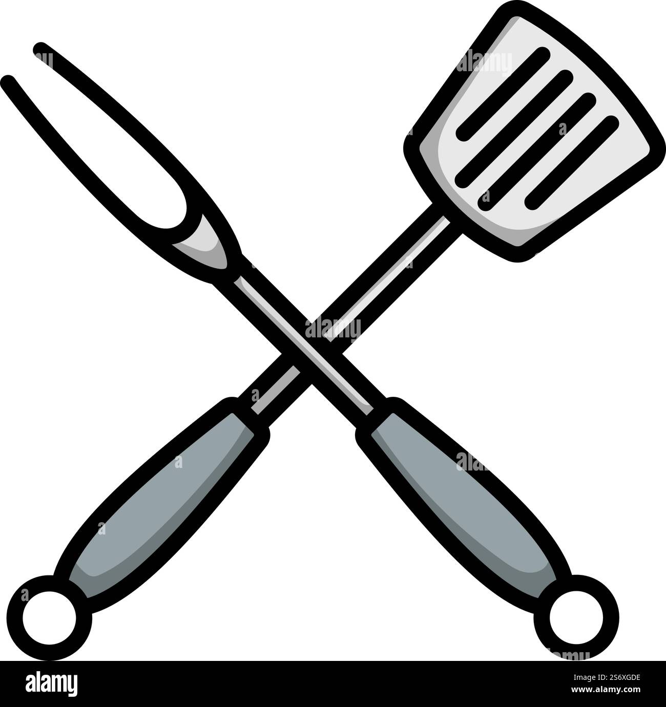 Crossed Frying Spatula And Fork Icon. Editable Bold Outline With Color ...