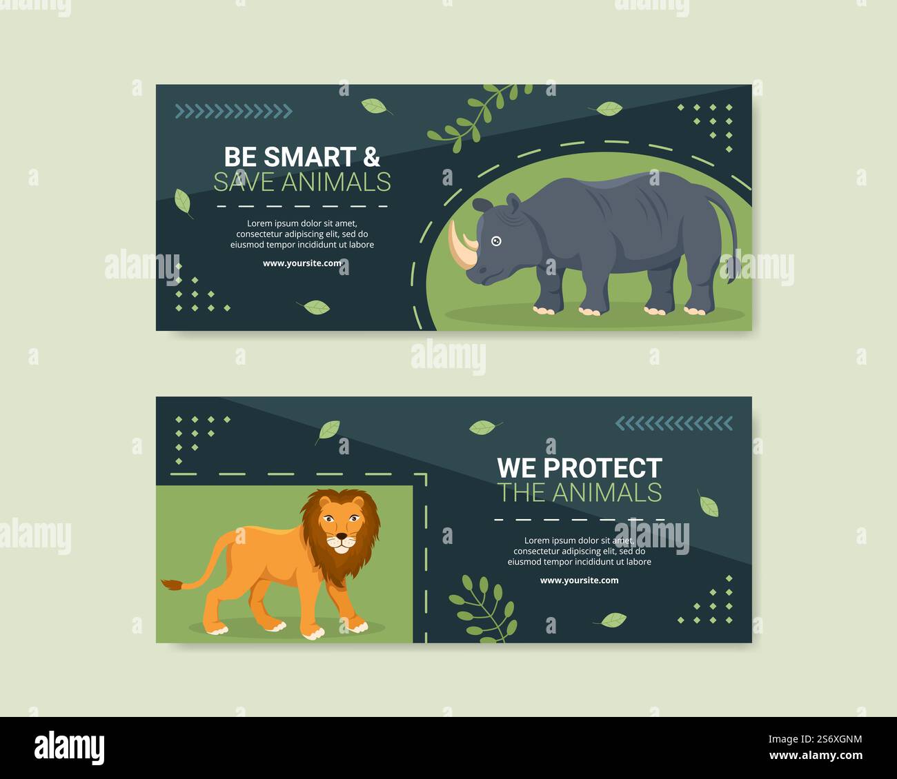 Wildlife Park Animals Social Media Horizontal Banner Template Flat ...