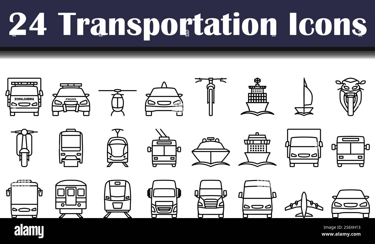 Transportation Icon Set. Bold outline design with editable stroke width ...