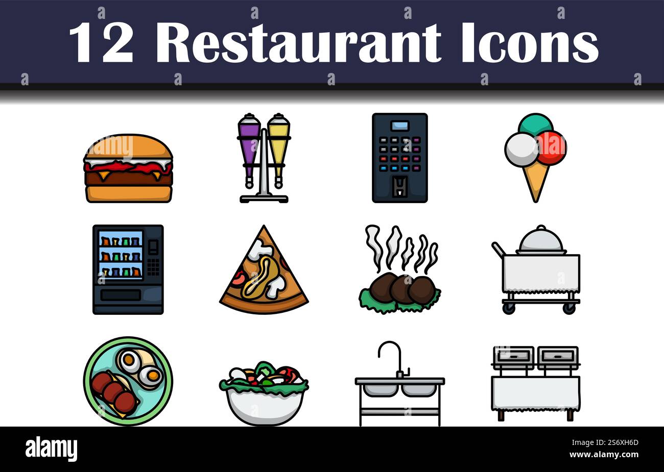 Restaurant Icon Set. Editable Bold Outline With Color Fill Design ...