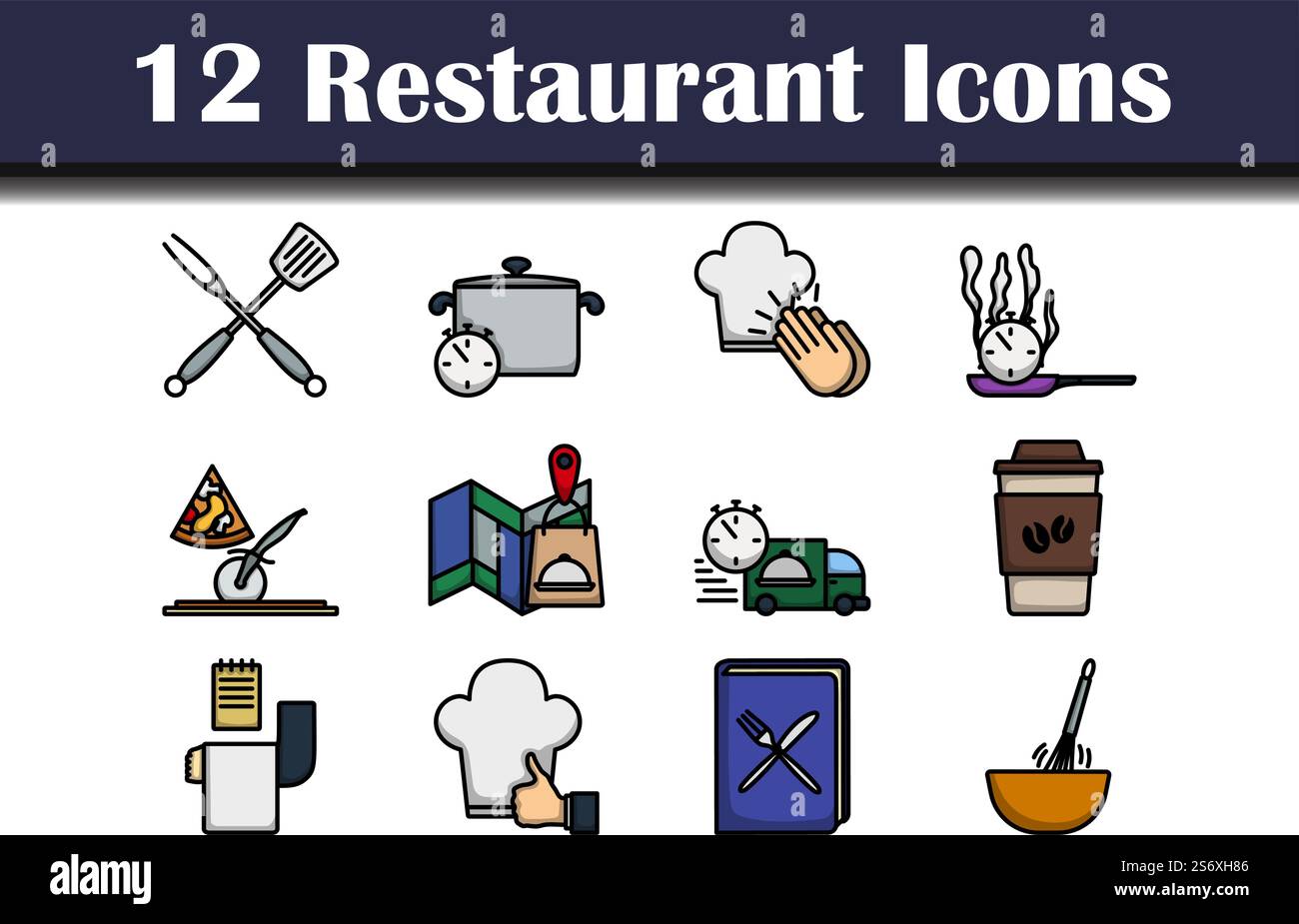 Restaurant Icon Set. Editable Bold Outline With Color Fill Design ...