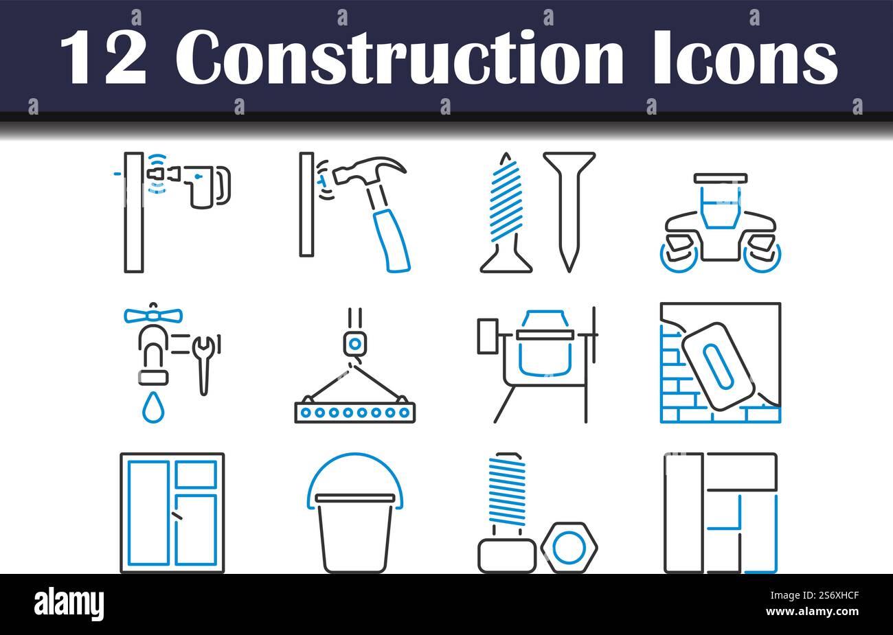 Construction Icon Set. Editable Bold Outline With Color Fill Design. Vector Illustration Stock ...