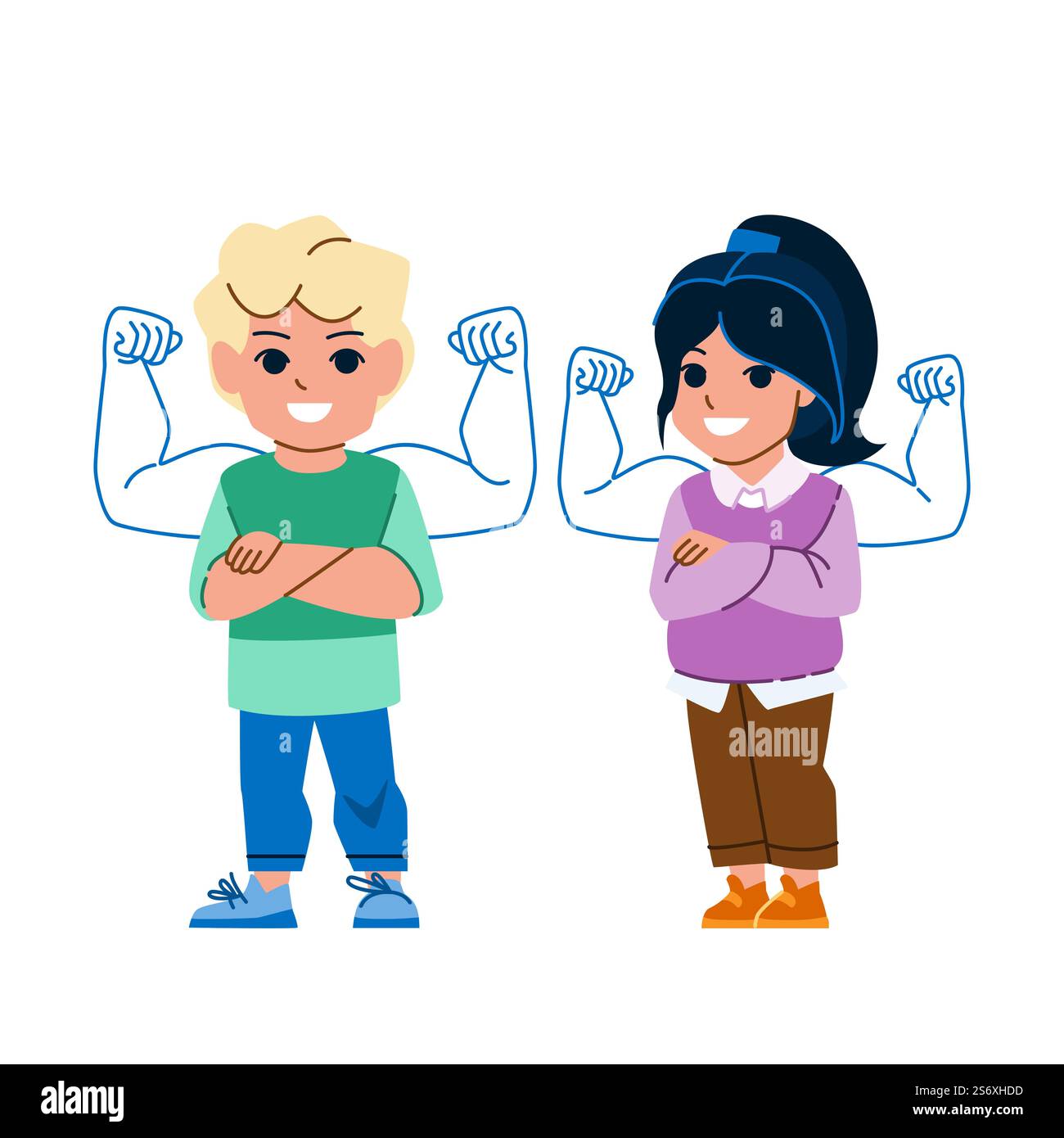 self confident kid vector. happy strong boy girl, success victory kid ...