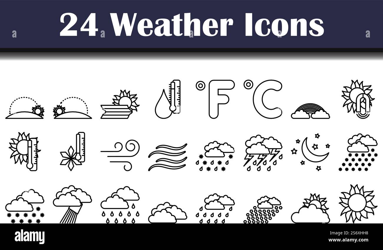 Weather Icon Set. Editable Bold Outline With Color Fill Design. Vector ...