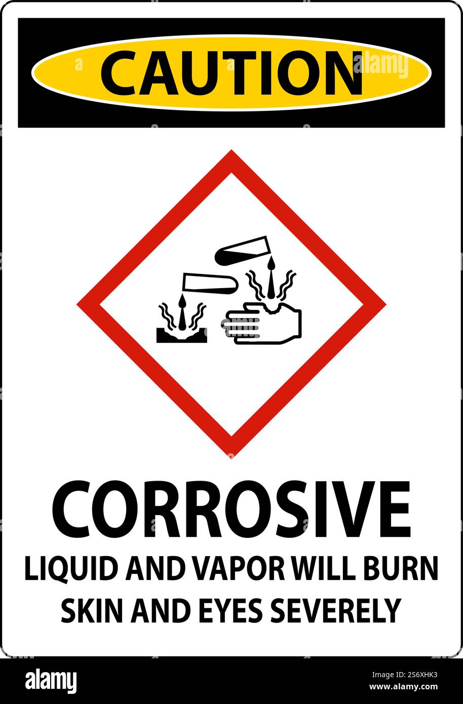 Caution Corrosive Liquid And Vapor Will Burn GHS Sign Stock Vector ...