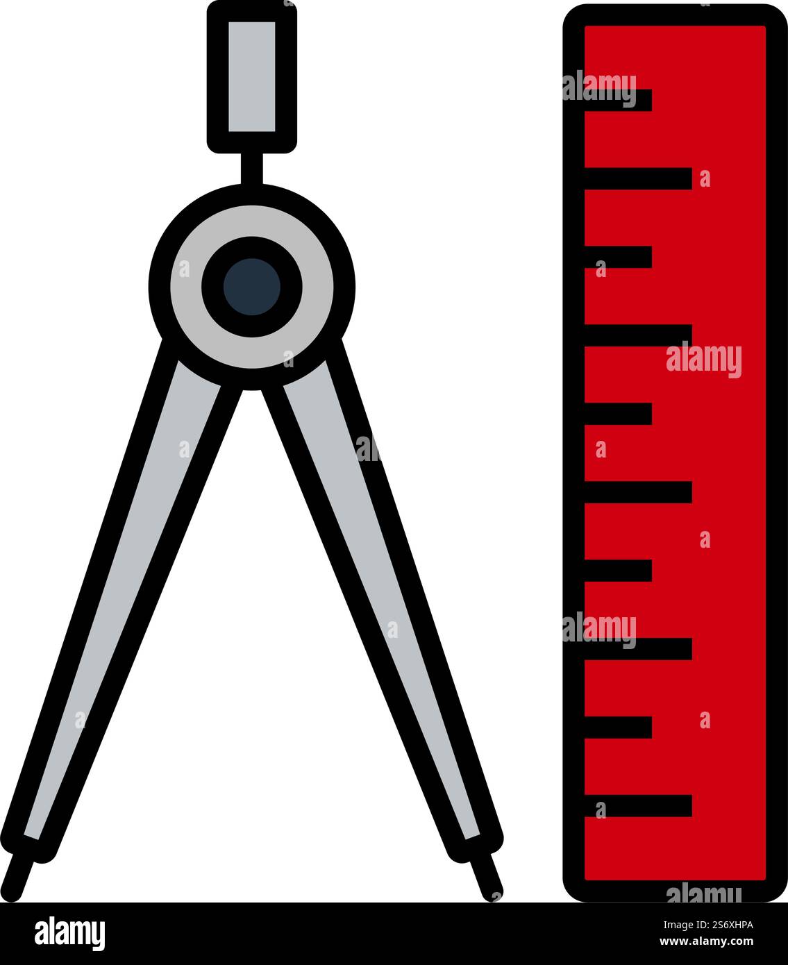 Icon Of Compasses And Scale. Editable Bold Outline With Color Fill ...