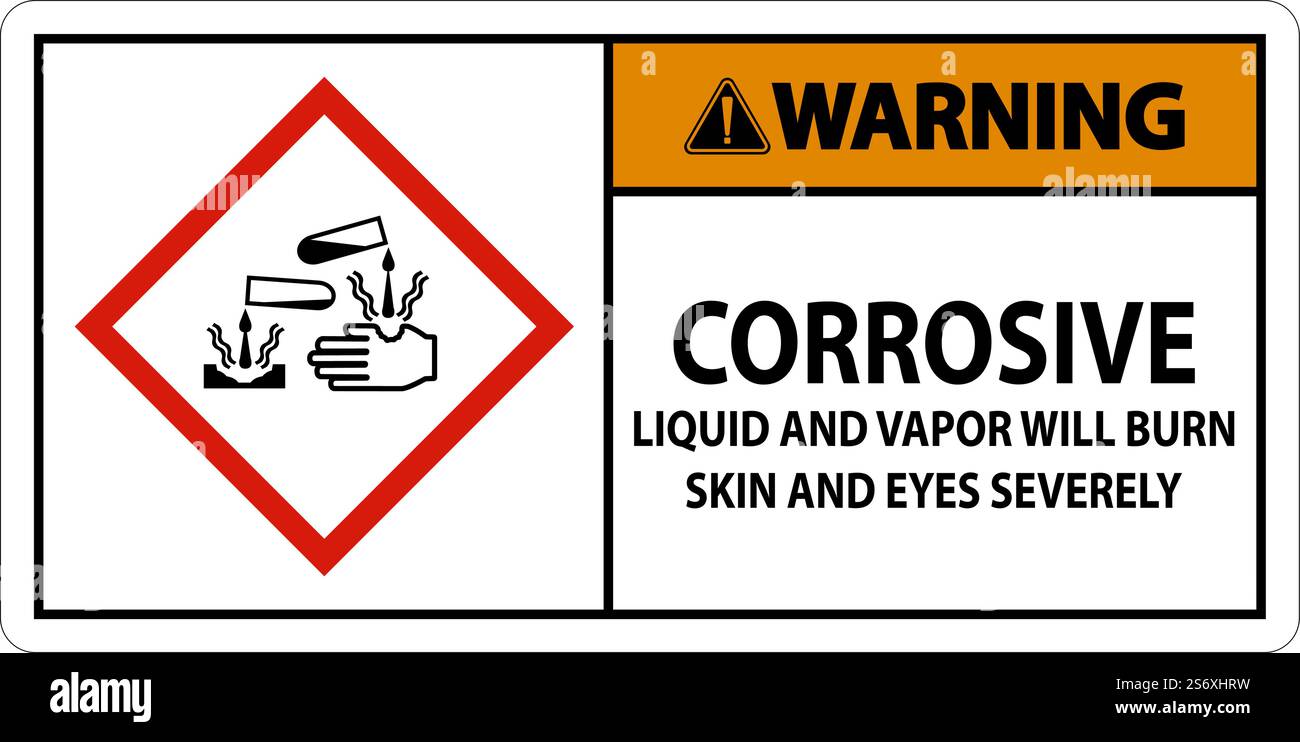 Warning Corrosive Liquid And Vapor Will Burn GHS Sign Stock Vector ...