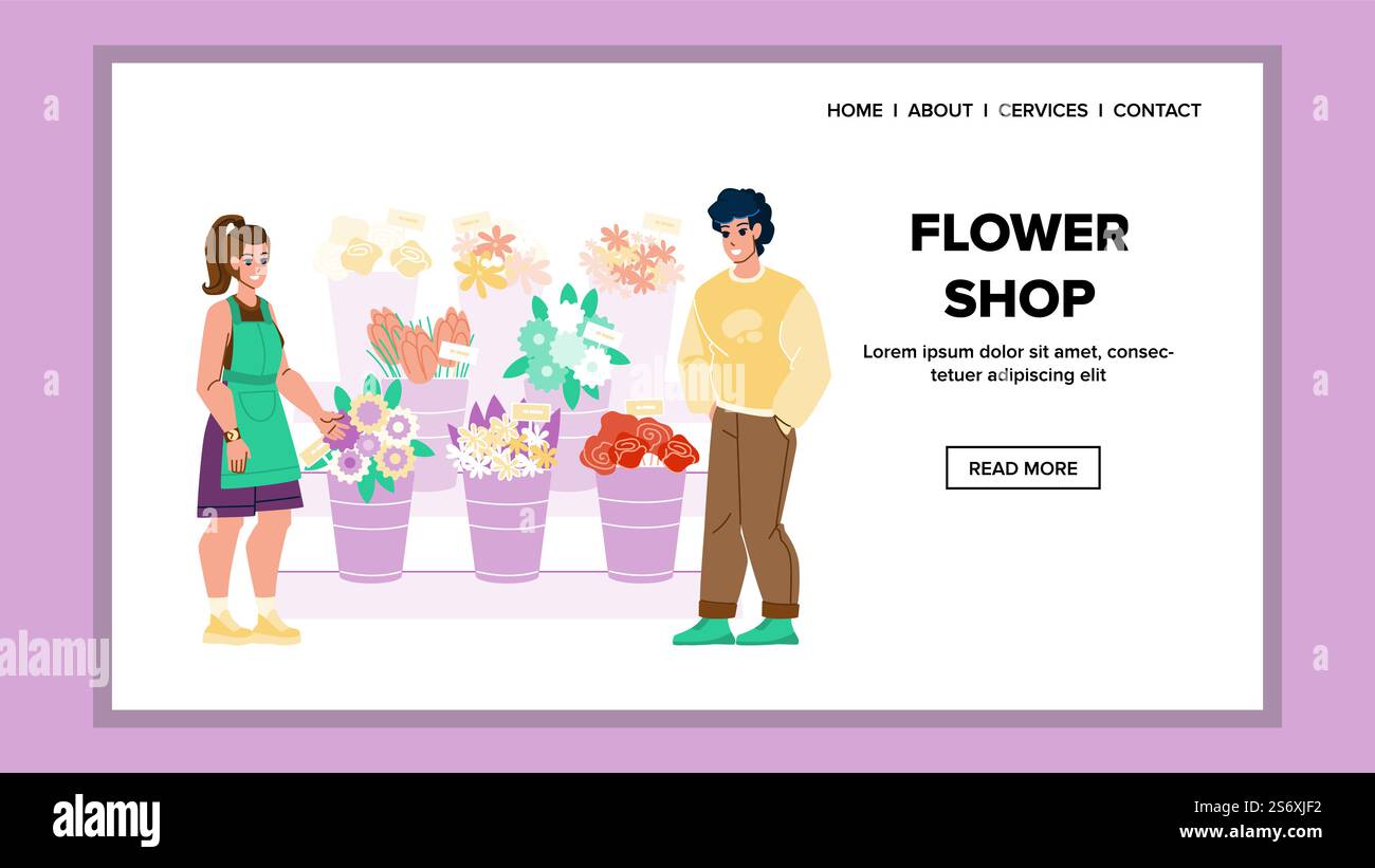 flower shop vector. florist bouquet, business store, retail woman ...