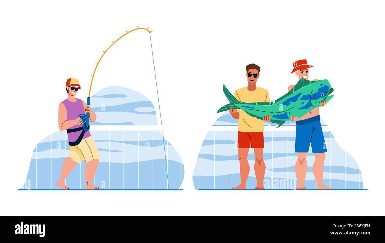 sea boat fishing vector. deep ocean, big fish, saltwater sport, rod ...