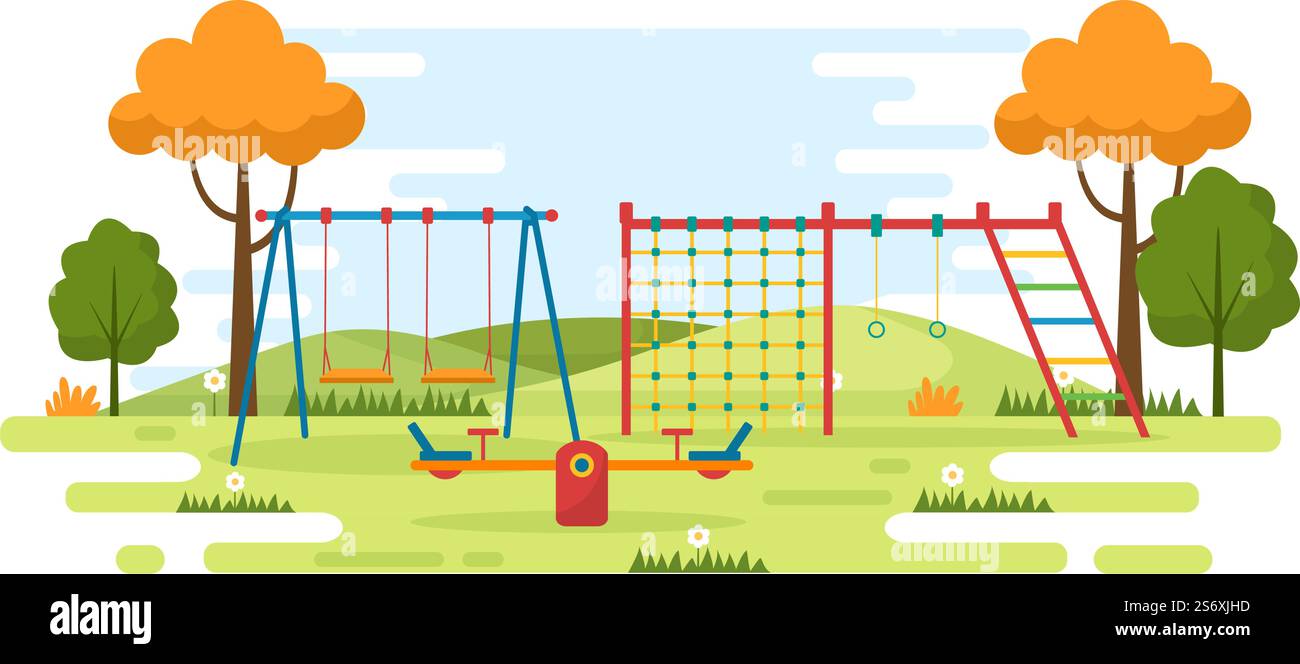 Children Playground with Swings, Slide, Climbing Ladders and More in the Amusement Park for ...