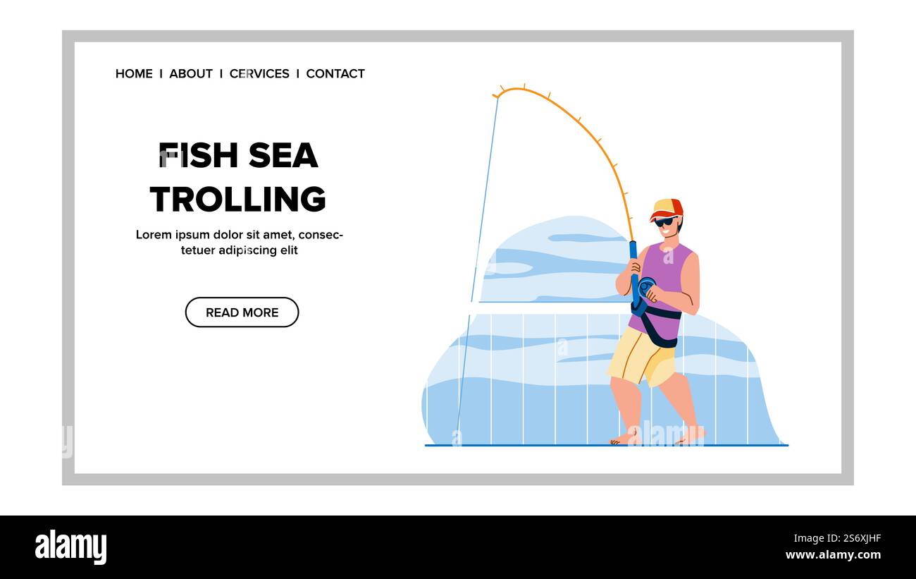 fish sea trolling vector. deep ocean, saltwater tuna, yacht catch fish ...