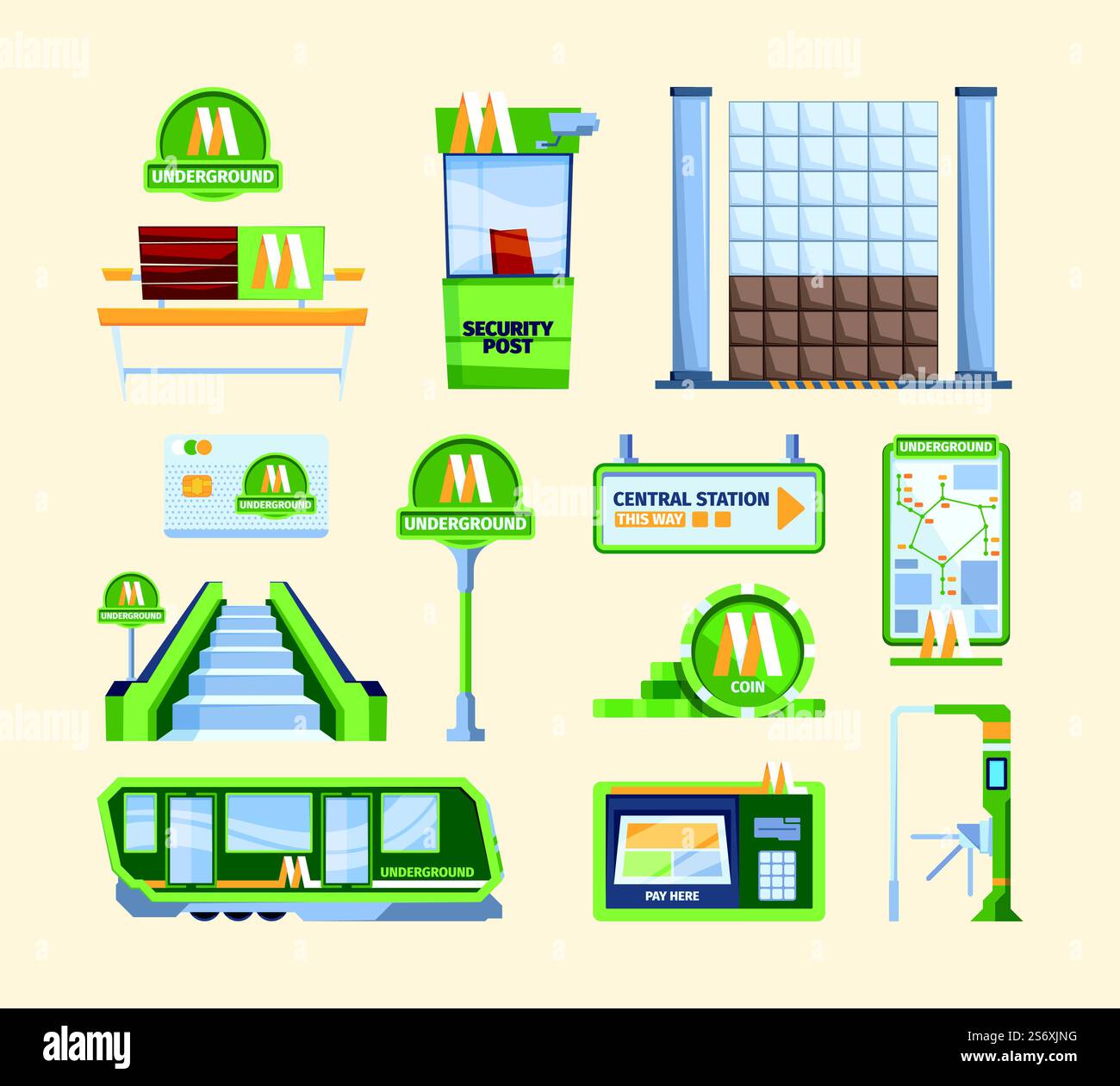 Metro infrastructure. Subway signs railway transport turn site stairs ...