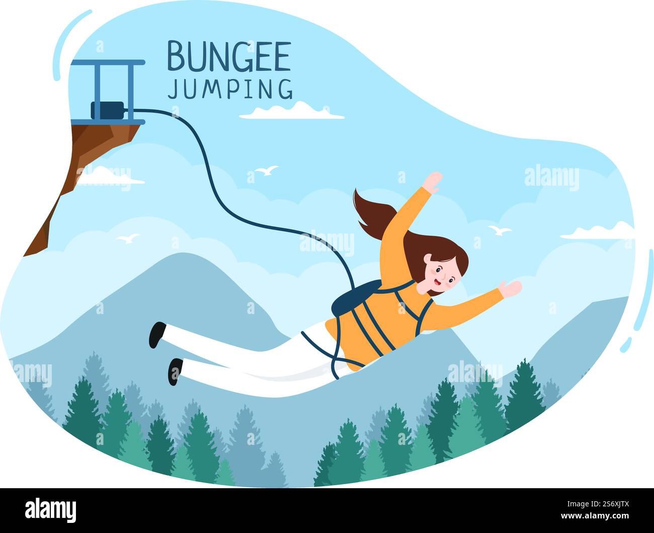 Bungee Jumping of People Tied with Elastic Rope Falling Down After Jump ...