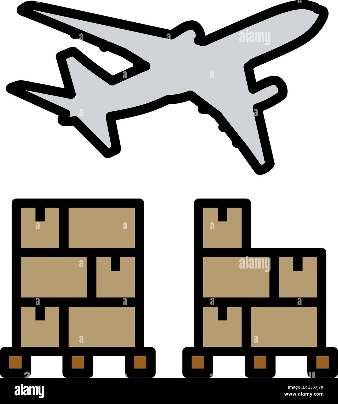 Boxes On Pallet Under Airplane. Editable Bold Outline With Color Fill ...