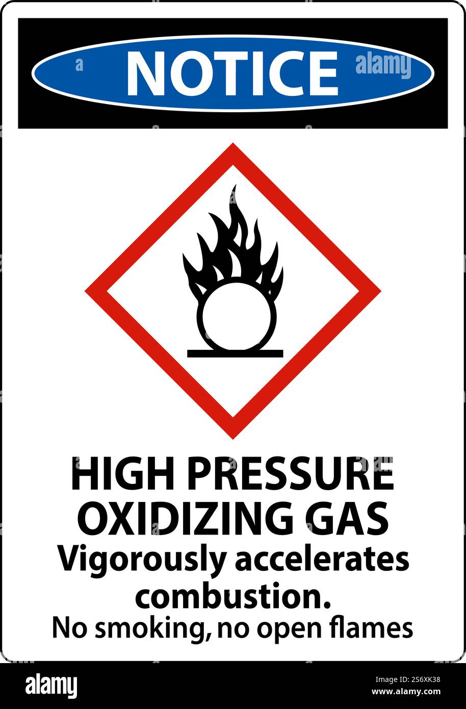 Notice High Pressure Oxidizing Gas GHS Sign On White Background Stock ...