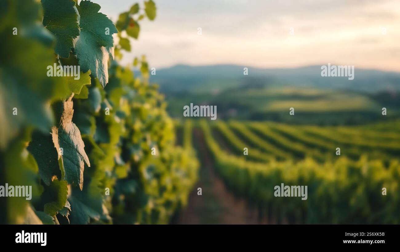 Lush Vineyard Landscape Stretching to the Horizon - Rows of Grapevines in a Picturesque ...