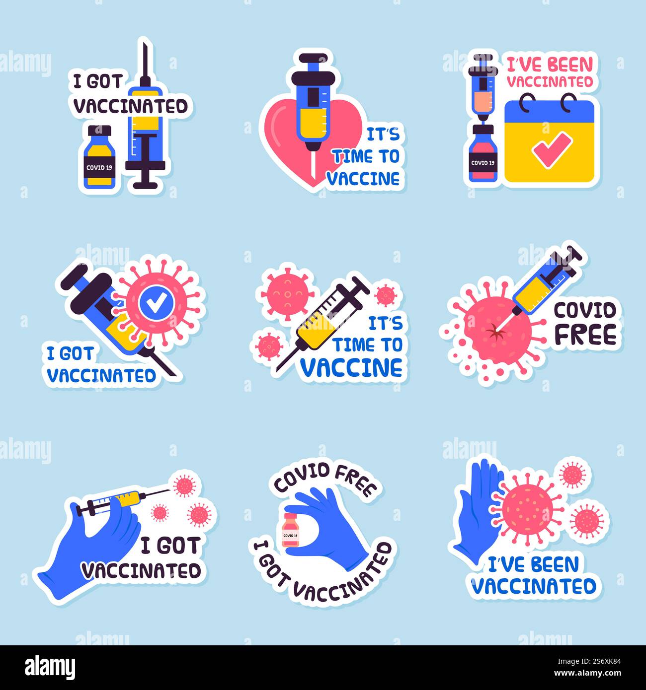 Vaccination badges. Healthcare attention labels medicine prevention ...