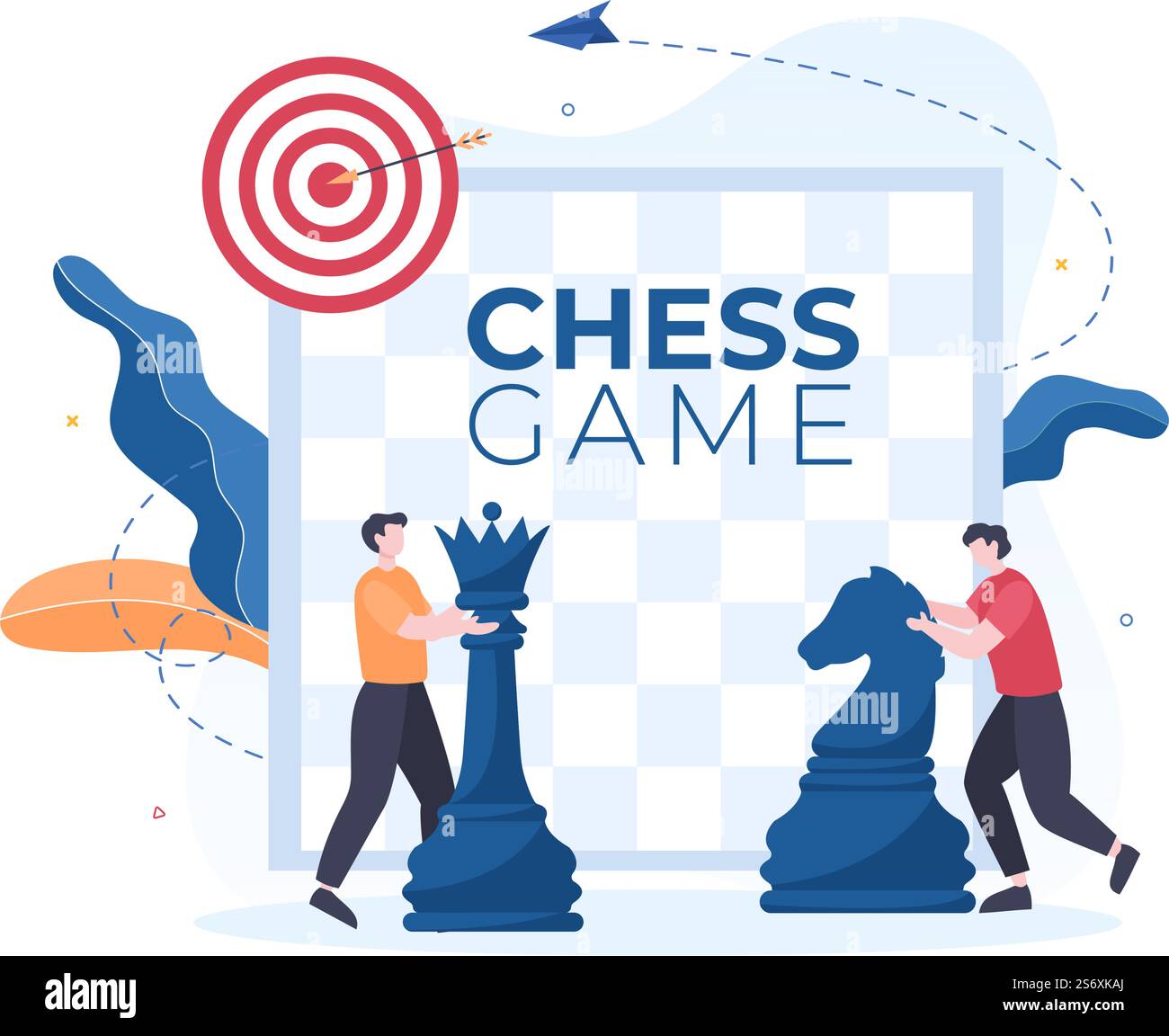 Chess Board Game Cartoon Background Illustration with Two People ...