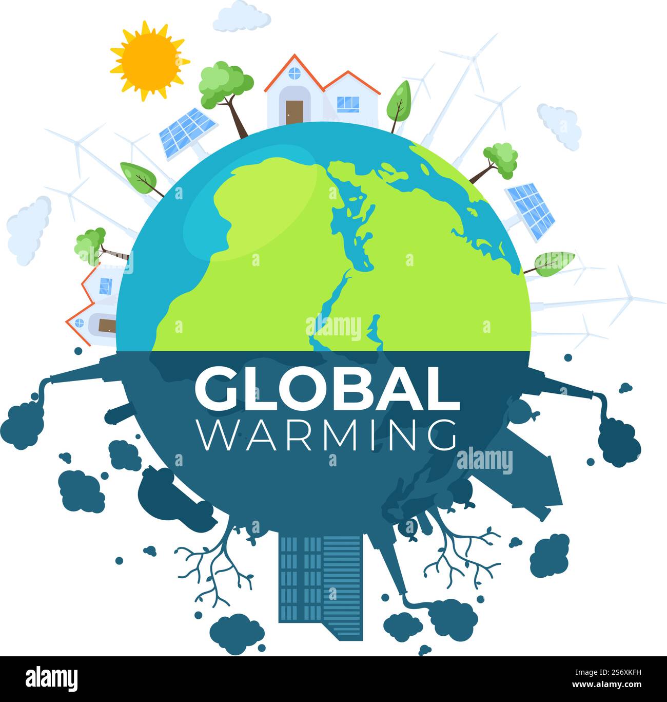 Global Warming Cartoon Style Illustration with Planet Earth in a ...