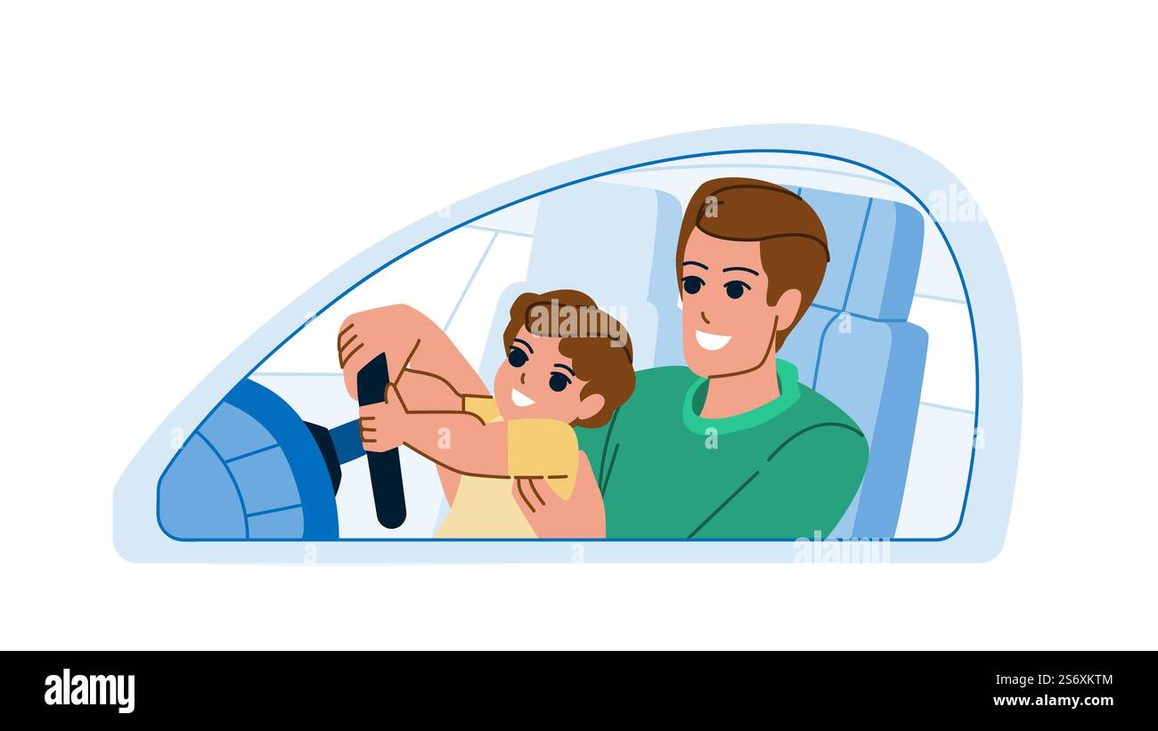 father son drive vector. dad kid car, boy vehicle, happy trip ...