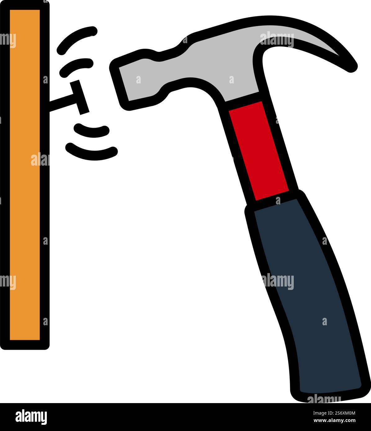 Icon Of Hammer Beat To Nail. Editable Bold Outline With Color Fill ...