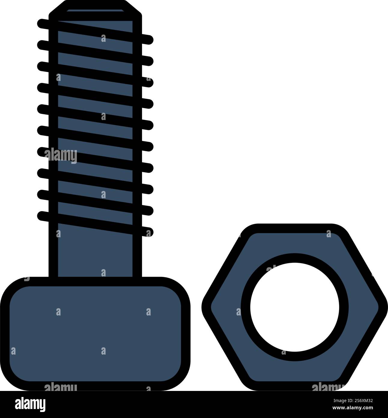 Icon Of Bolt And Nut. Editable Bold Outline With Color Fill Design ...
