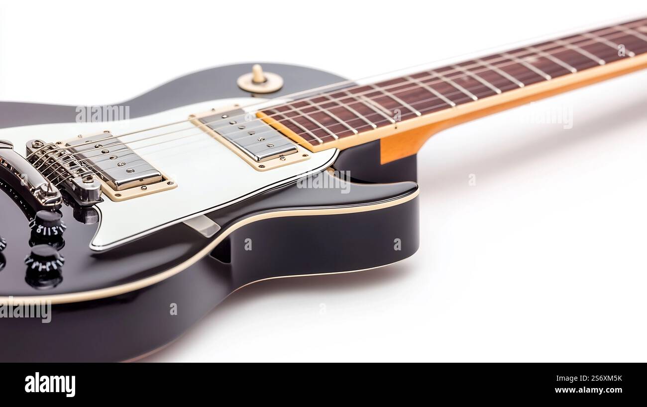 Closeup of a sleek and glossy electric guitar with reflections on a ...