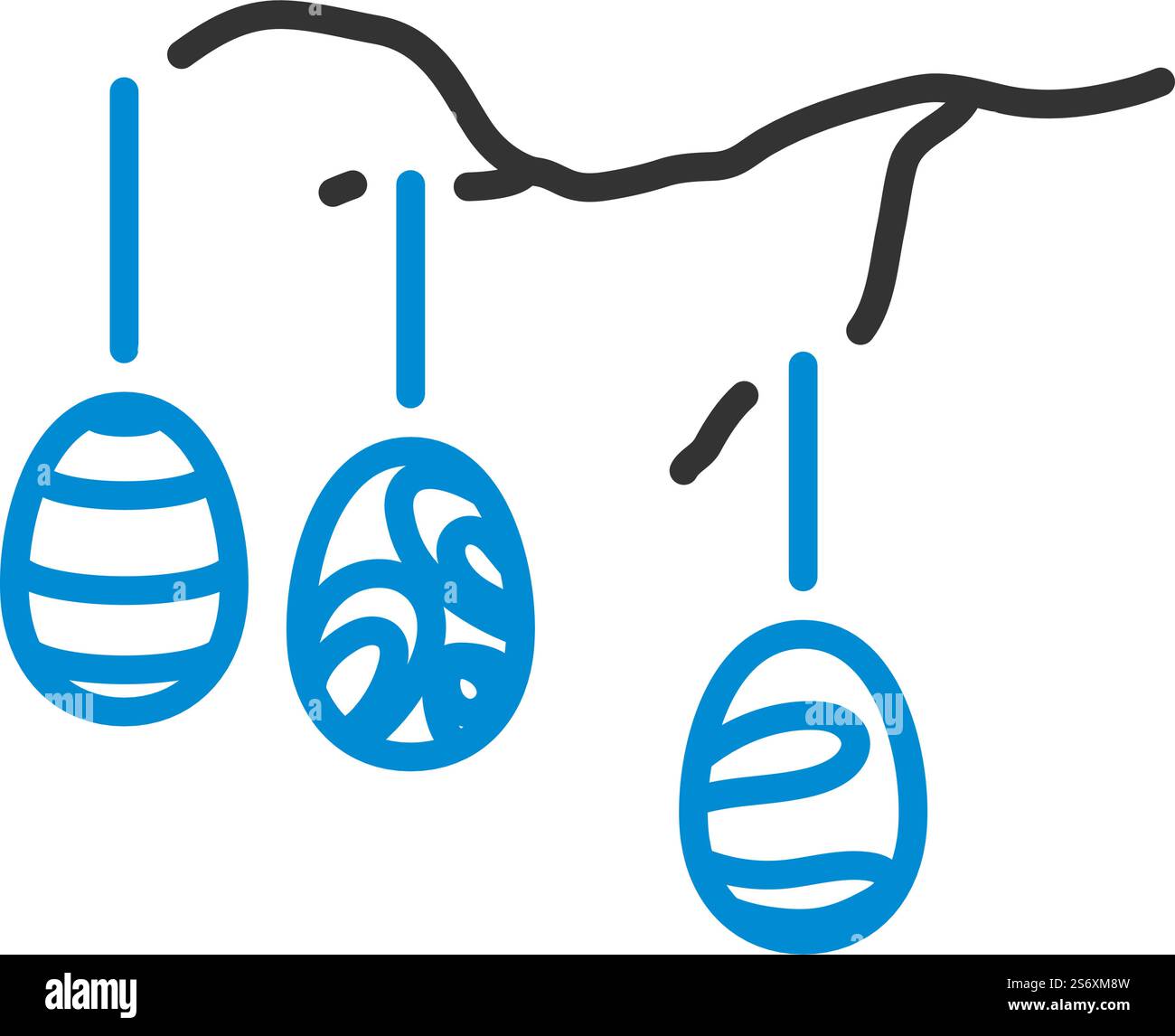 Easter Eggs Hanged On Tree Branch Icon. Editable Bold Outline With ...