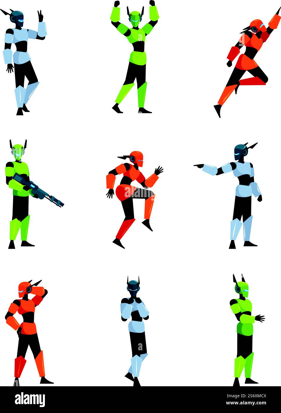 Robotic human. Humanoid in action poses scifi smart technological ...