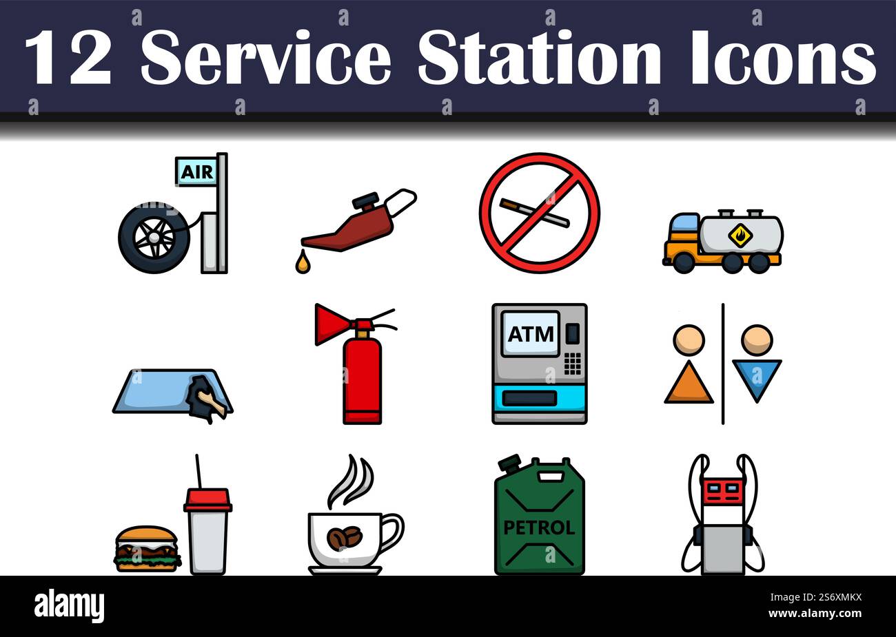 Service Station Icon Set. Editable Bold Outline With Color Fill Design ...